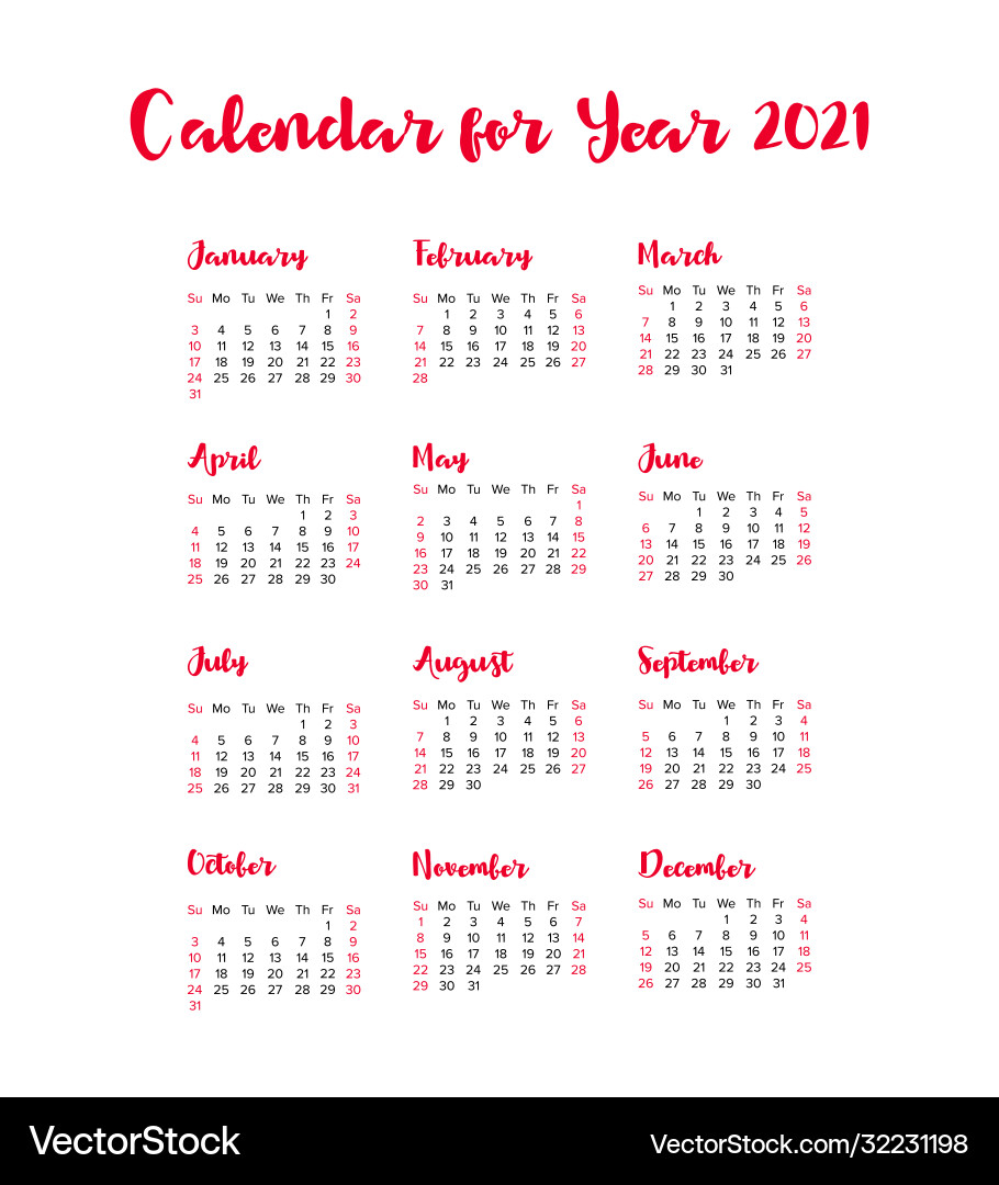 Calendar for 2021 year Royalty Free Vector Image