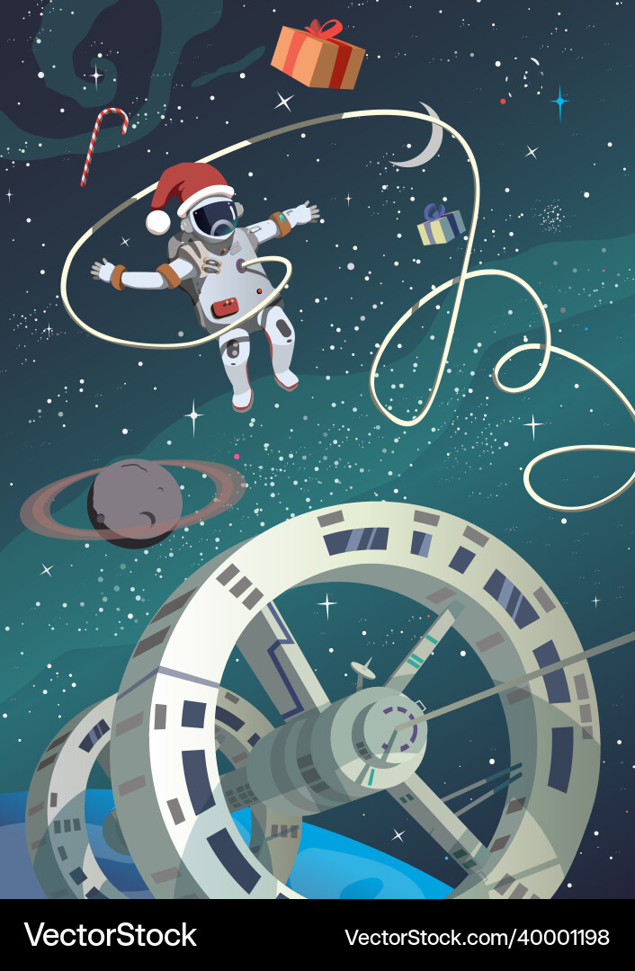 Christmas in earth orbit astronaut in outer space Vector Image