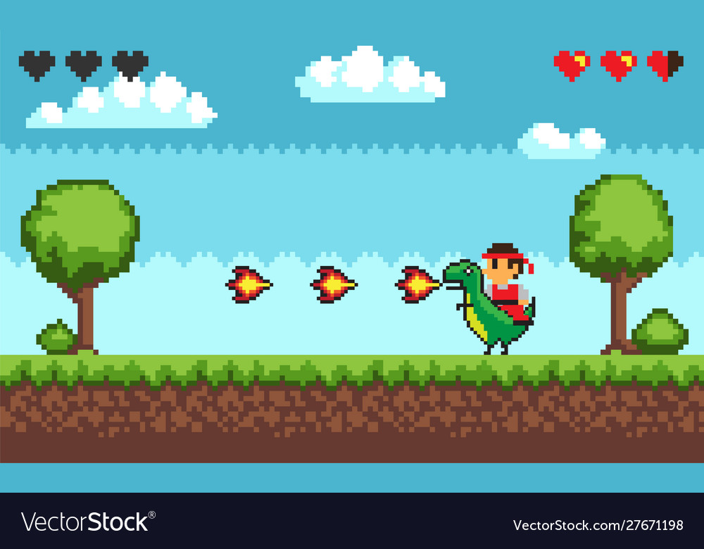 Computer pixel game interface Royalty Free Vector Image