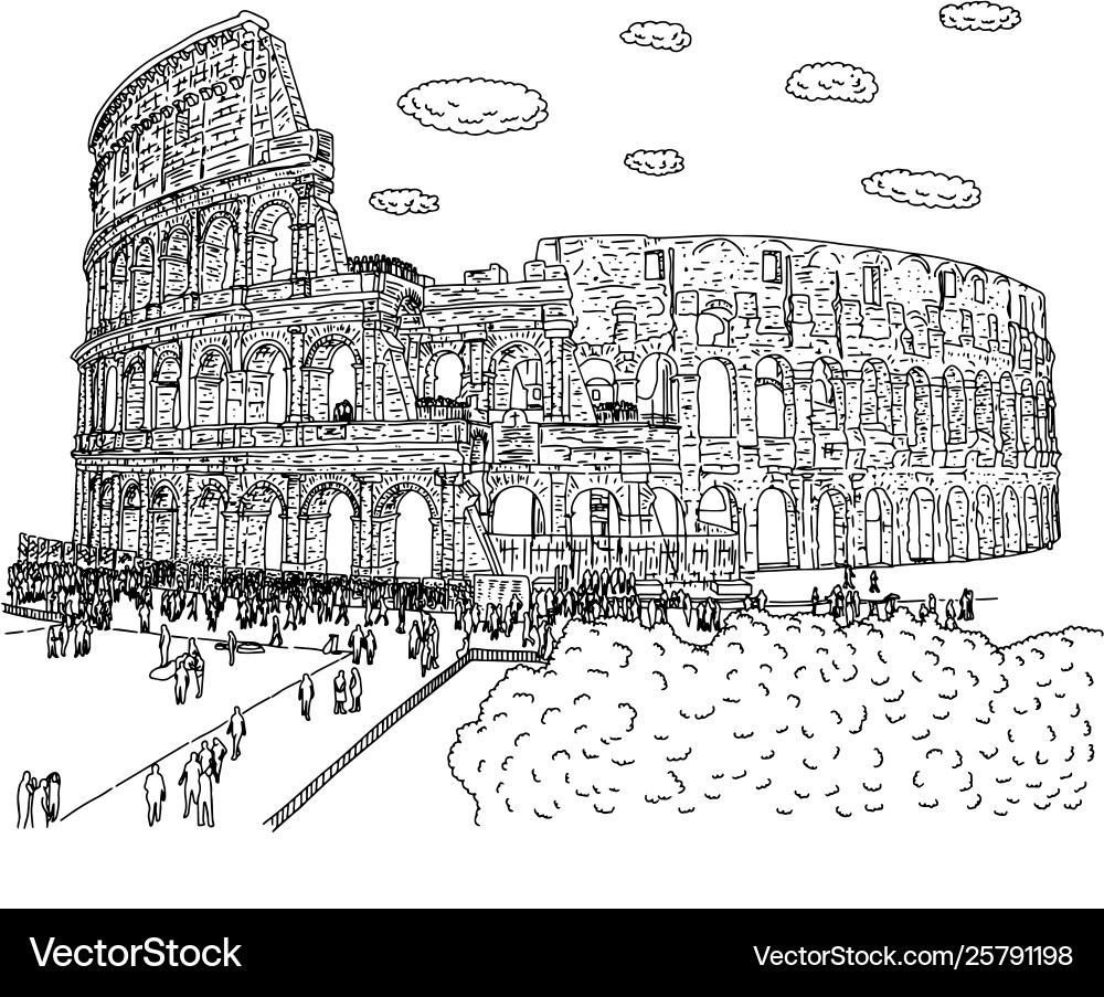 Crowd tourist visiting colosseum Royalty Free Vector Image