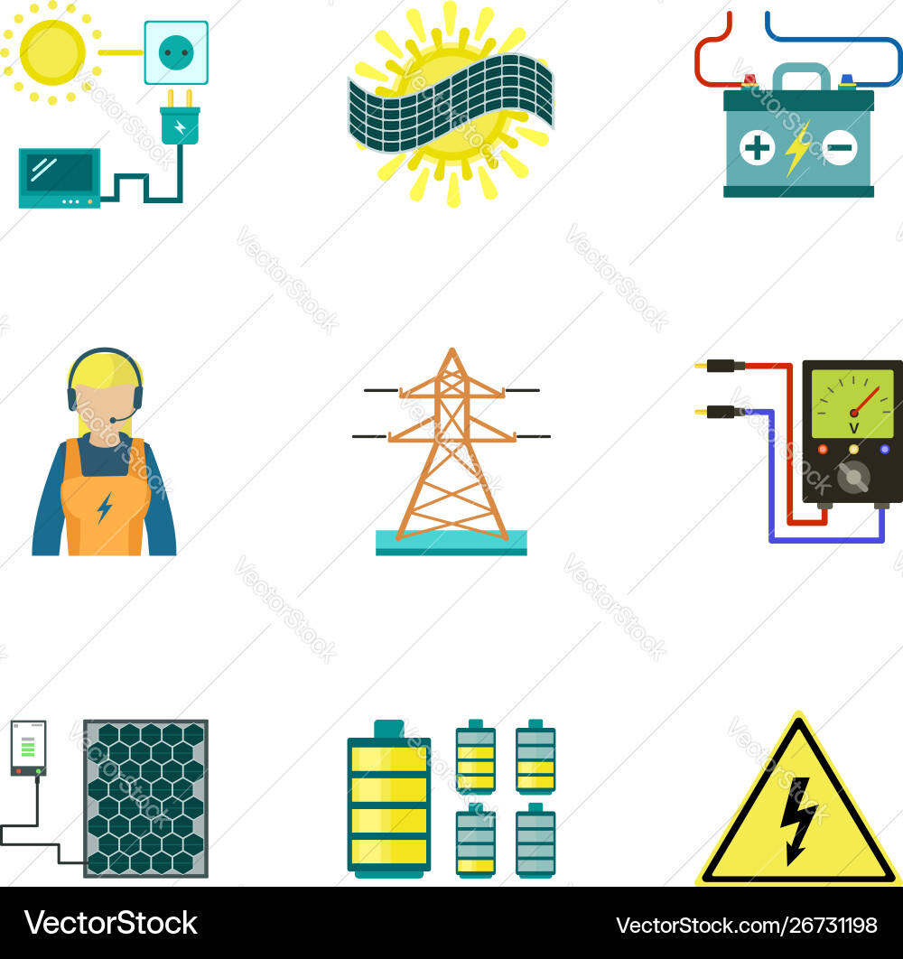 Electric power station icon set flat style Vector Image