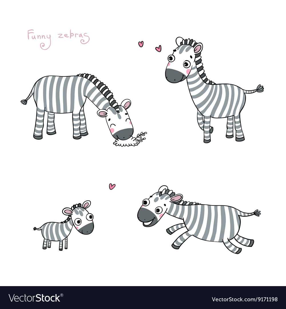 Funny cartoon zebras Royalty Free Vector Image