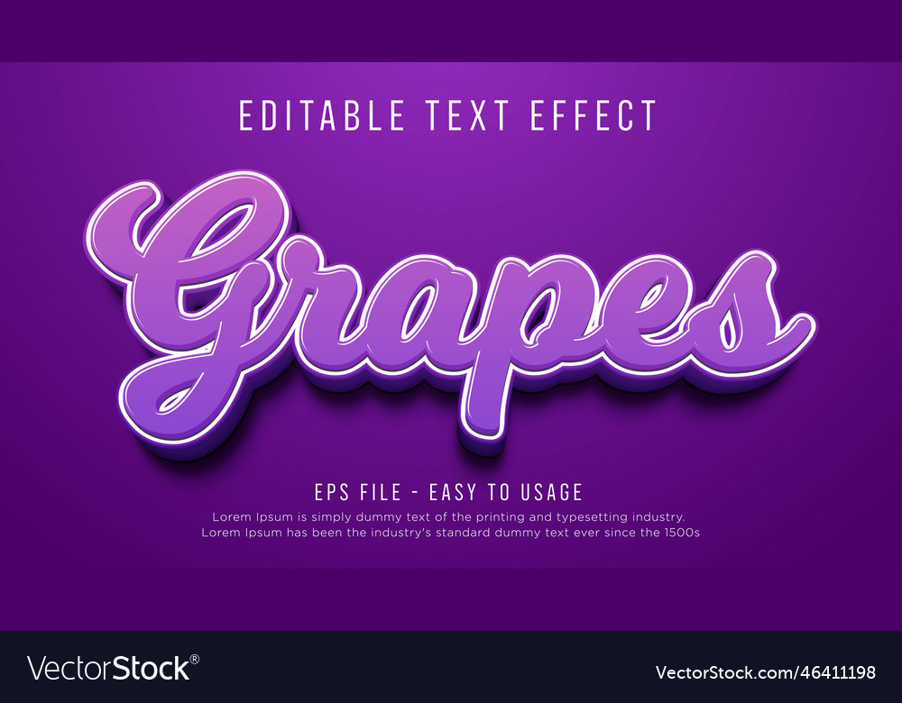 Grape 3d editable text effect Royalty Free Vector Image