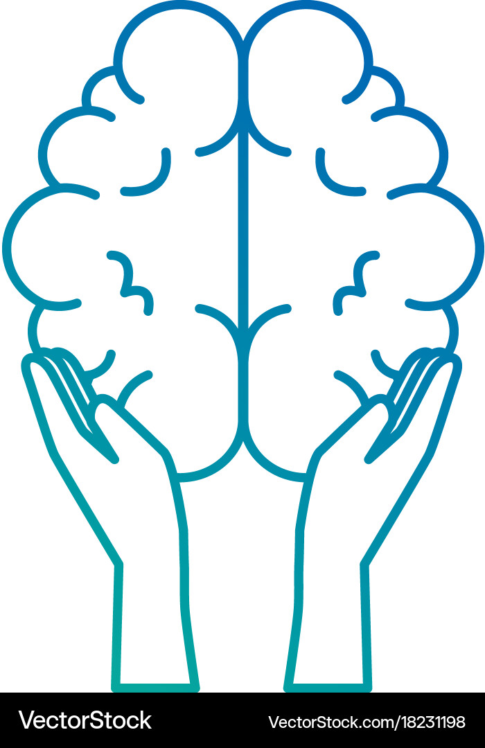 Hands with brain organ isolated icon Royalty Free Vector