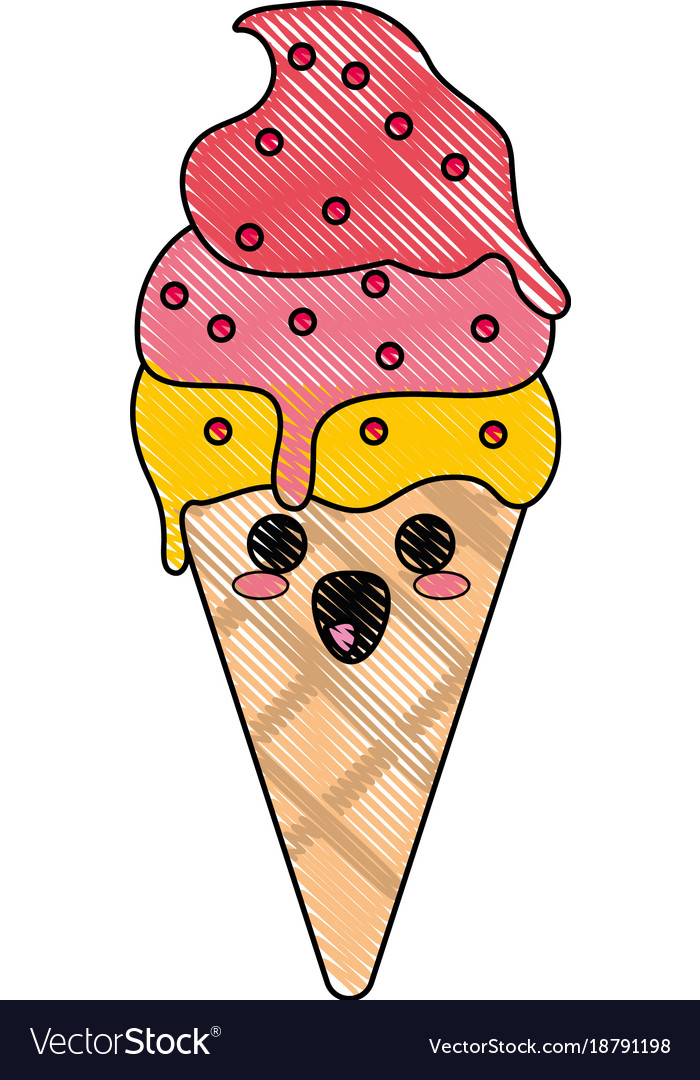 Ice Cream Cone Cute Kawaii Cartoon Royalty Free Vector Image