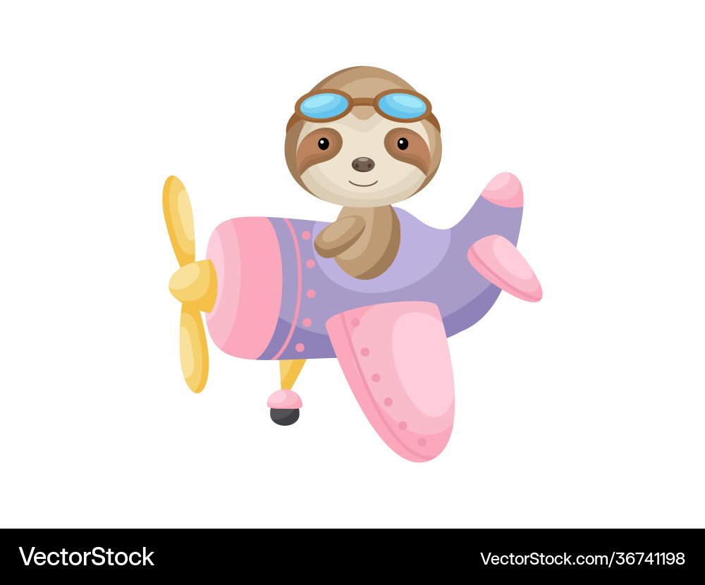 Little sloth wearing aviator goggles flying Vector Image