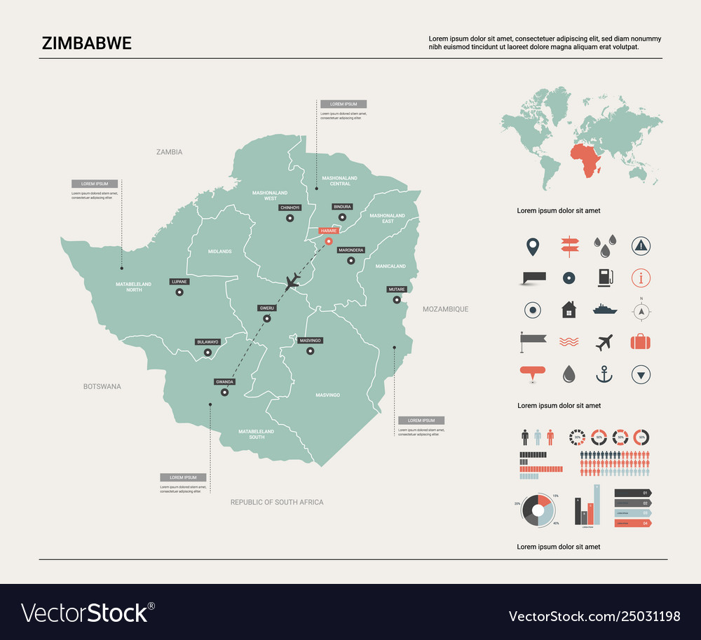 Map zimbabwe high detailed country Royalty Free Vector Image Map zimbabwe high detailed country Royalty Free Vector Image