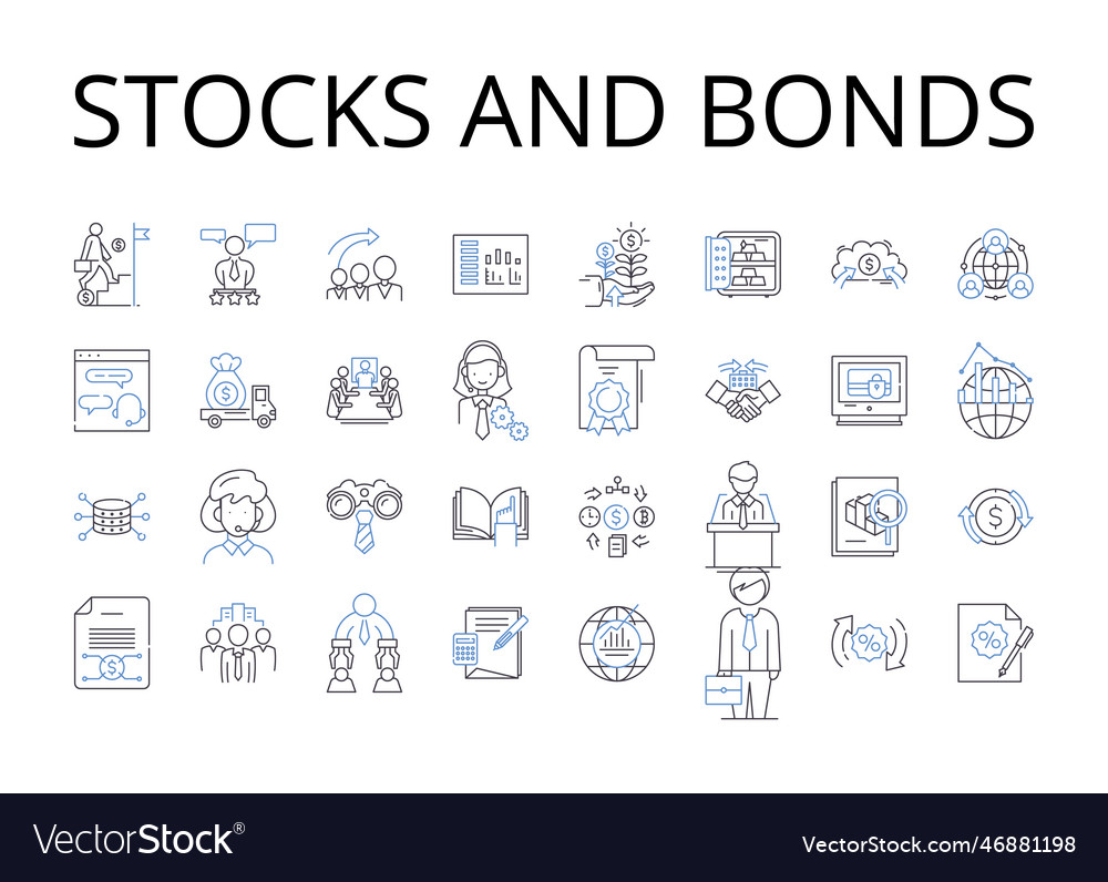 Stocks and bonds line icons collection debt Vector Image