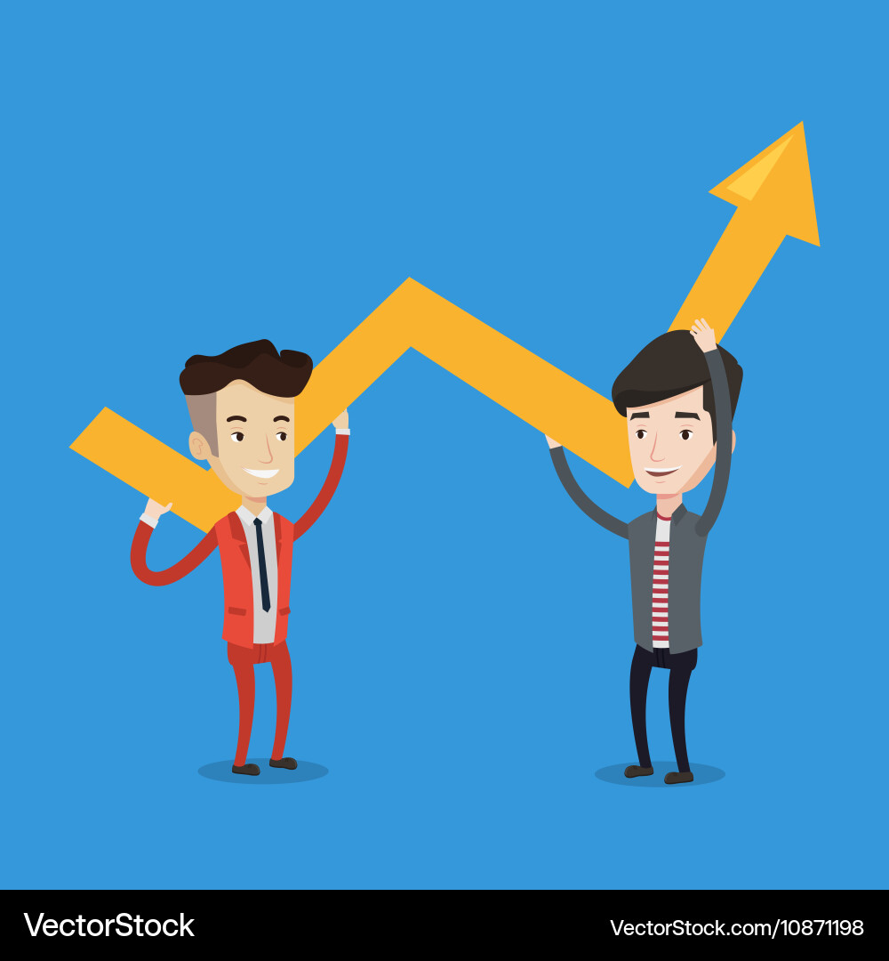 Two businessmen holding arrow going up Royalty Free Vector