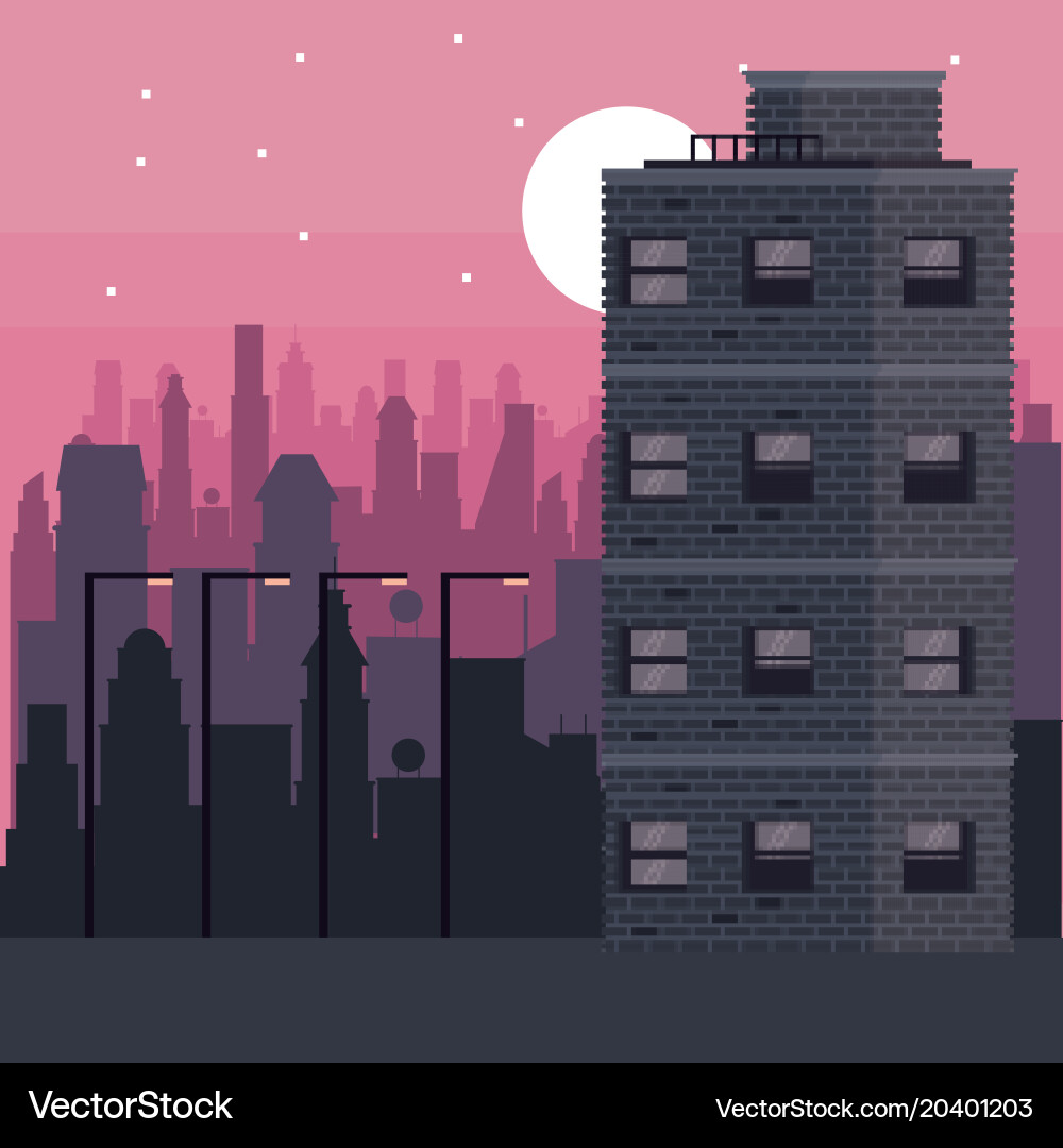 Buildings cityscape at night Royalty Free Vector Image