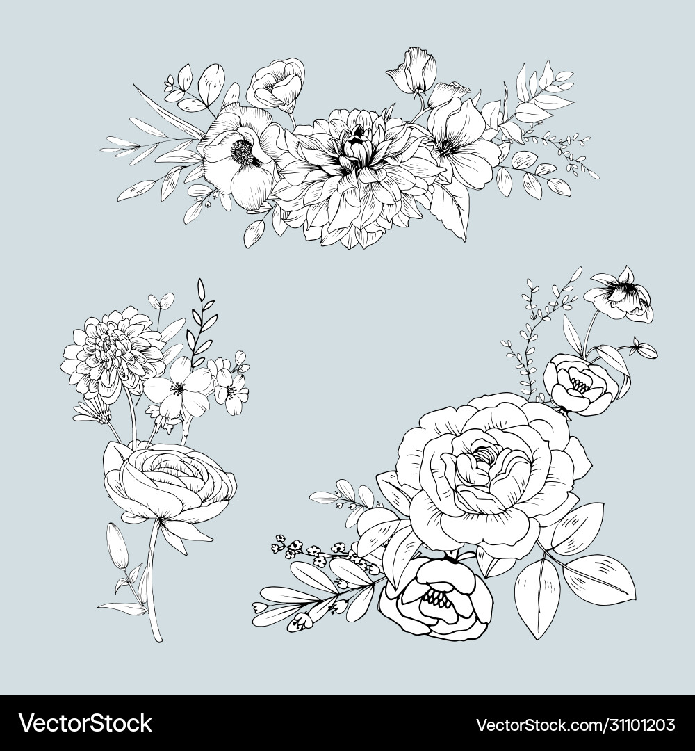 Cute line flowers isolated on light background Vector Image