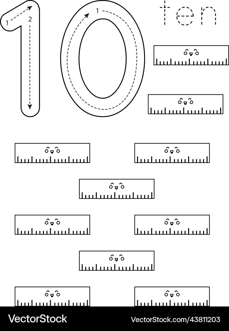 Flashcard number 10 preschool worksheet black Vector Image