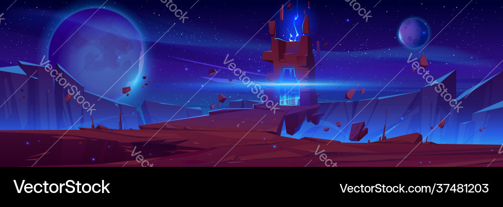 Magic portal on alien planet space landscape Vector Image