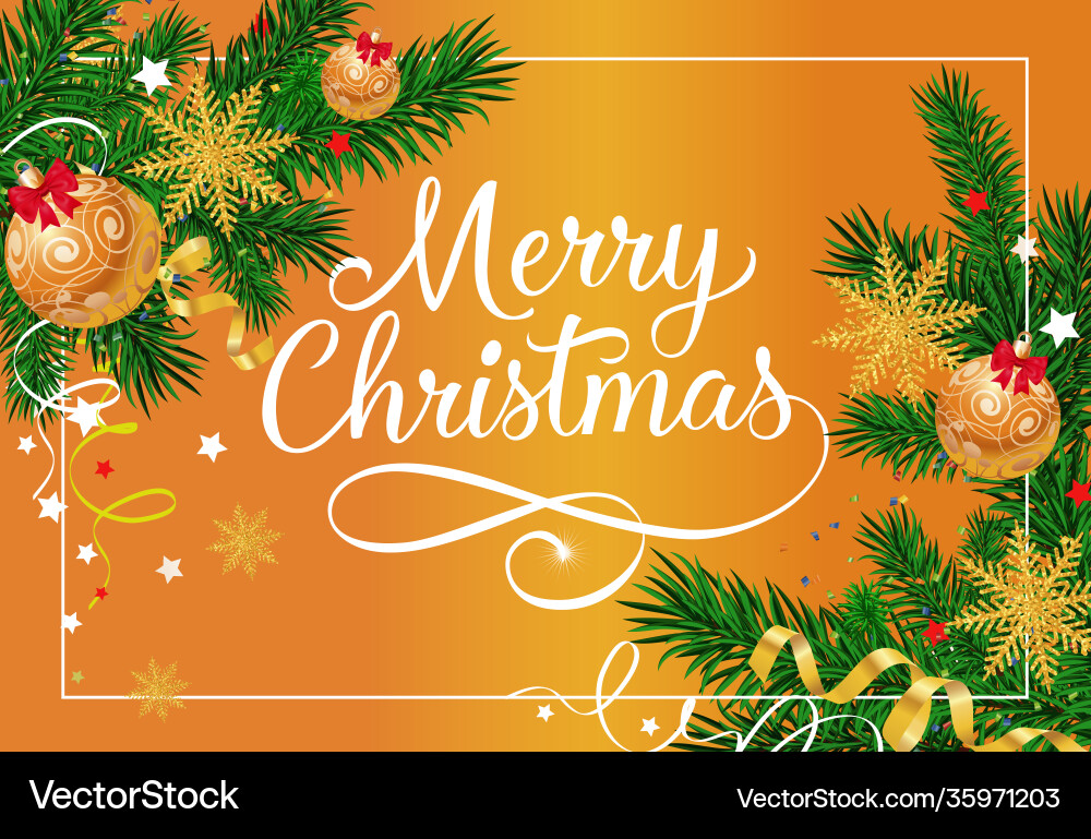 Merry christmas lettering with baubles Royalty Free Vector