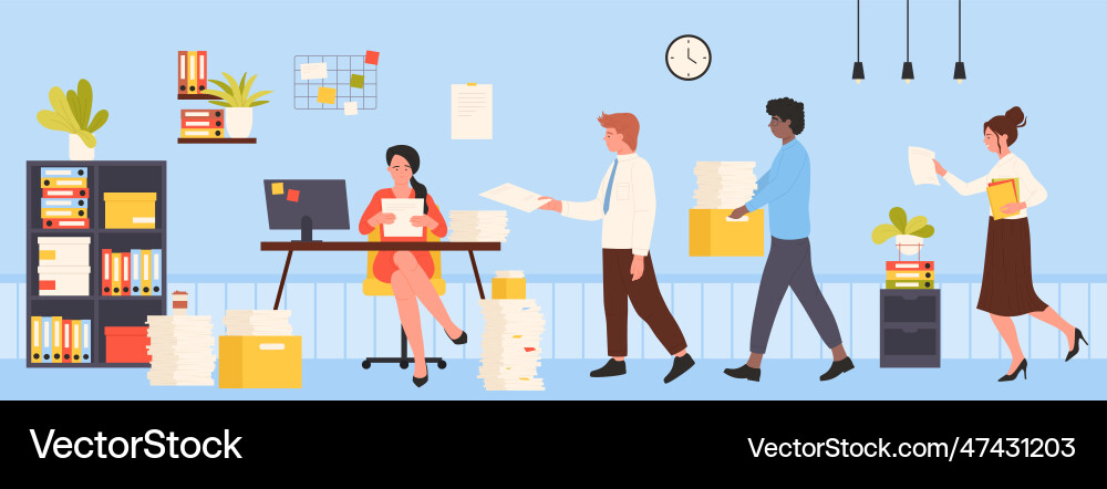 Office bureaucracy employees carrying stacks Vector Image