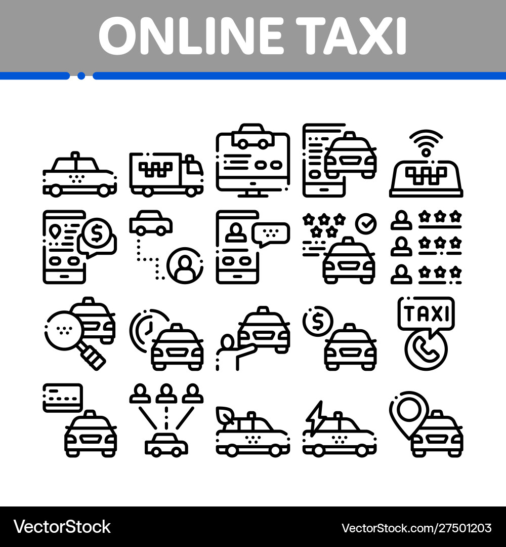 Online taxi collection elements icons set Vector Image