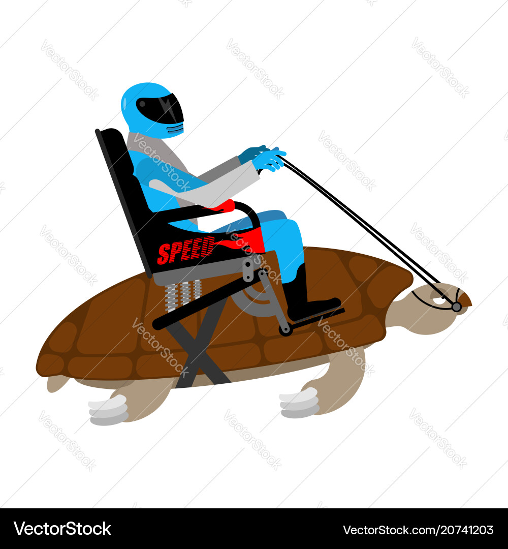 Riding turtle racer on reptile isolated white Vector Image