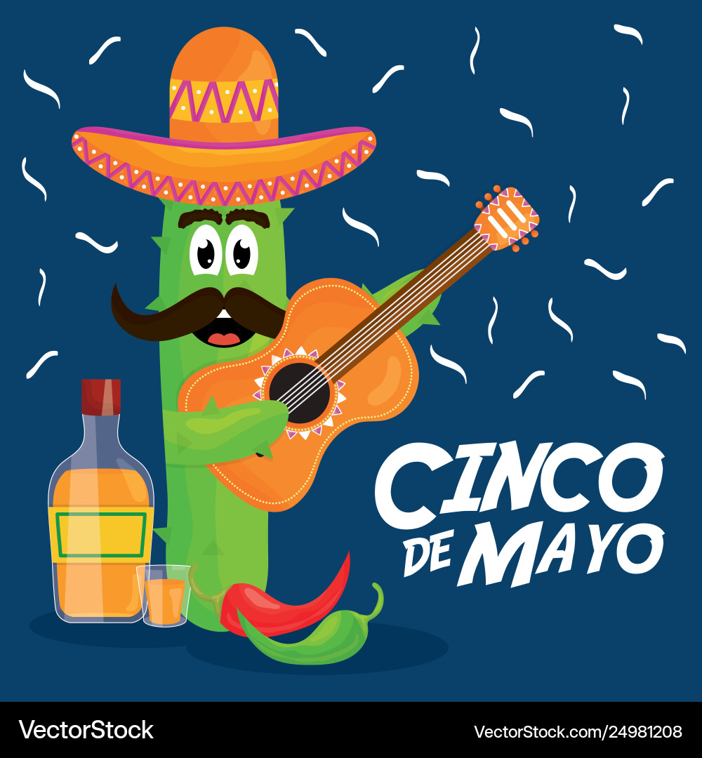 Cinco de mayo cactus character playing guitar Vector Image