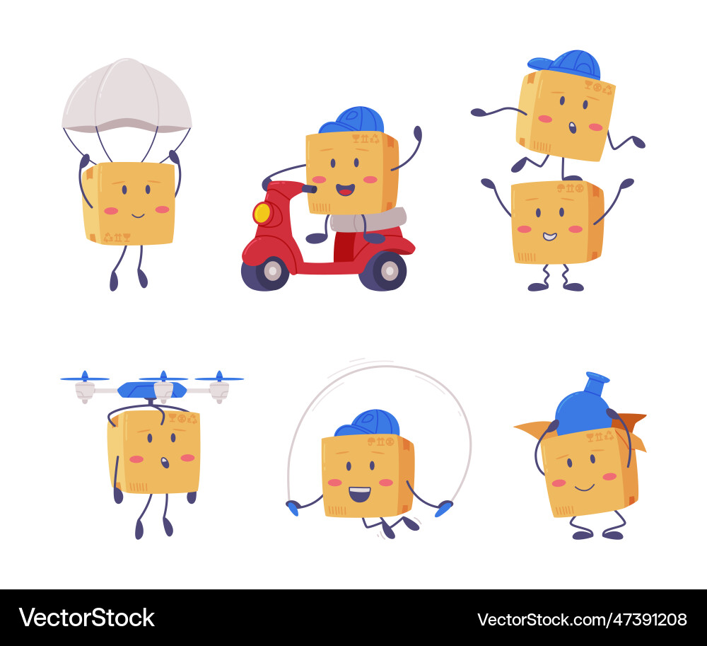 Cute delivery cardboard box character in blue cap Vector Image