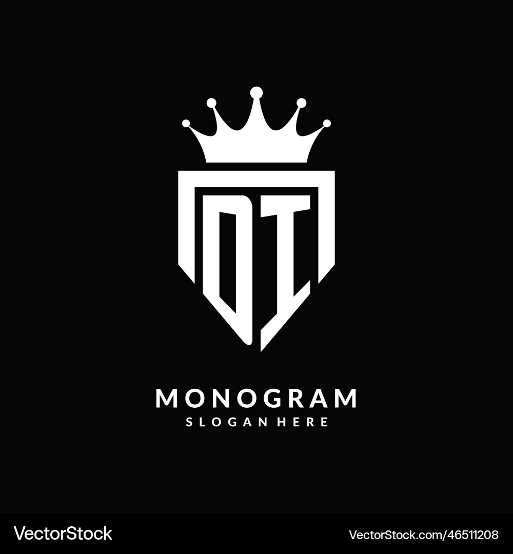 Letter di logo monogram emblem style with crown Vector Image