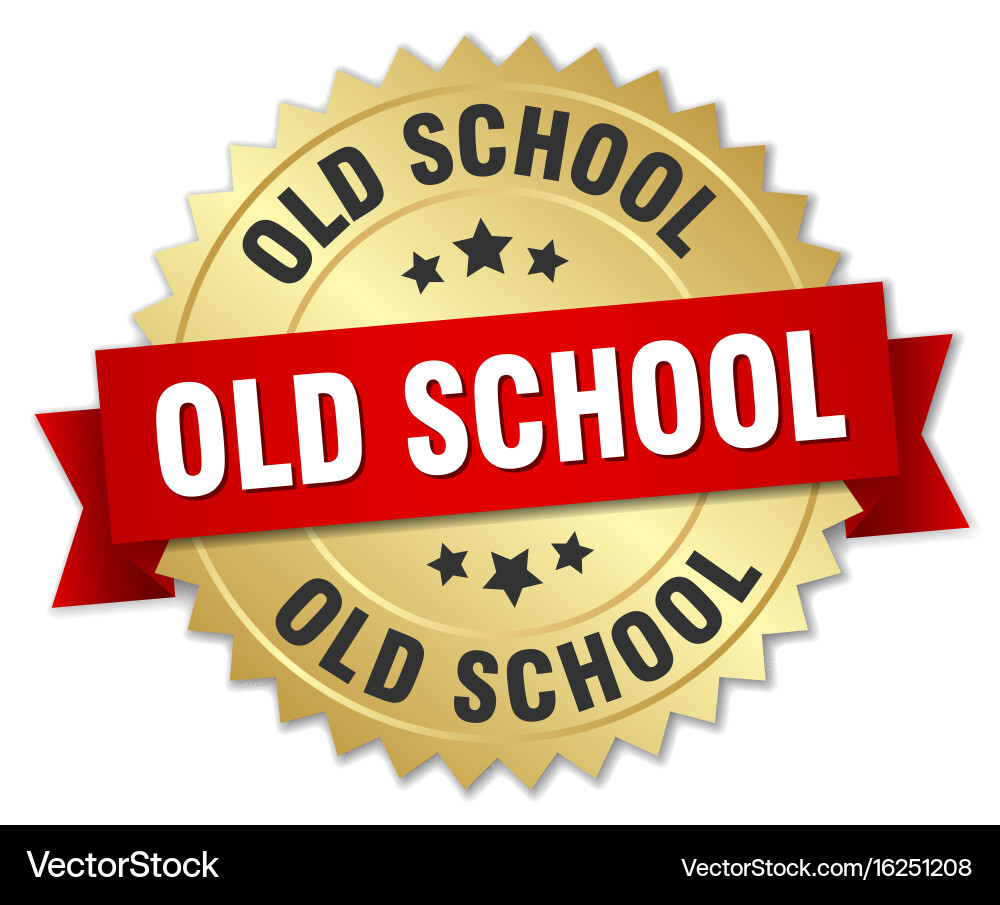 Old school round isolated gold badge Royalty Free Vector