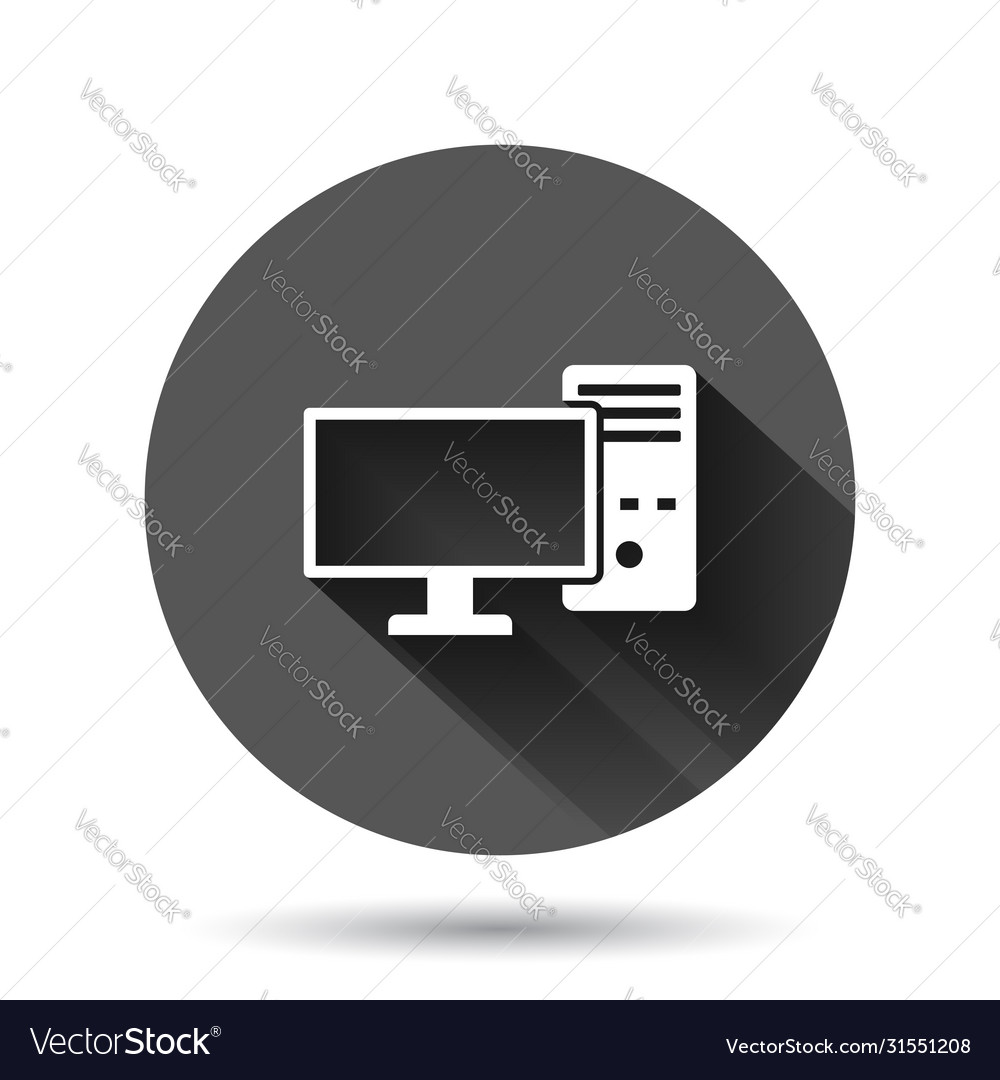 Pc computer icon in flat style desktop on black Vector Image