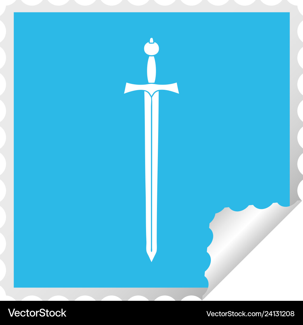 Quirky square peeling sticker cartoon sword Vector Image