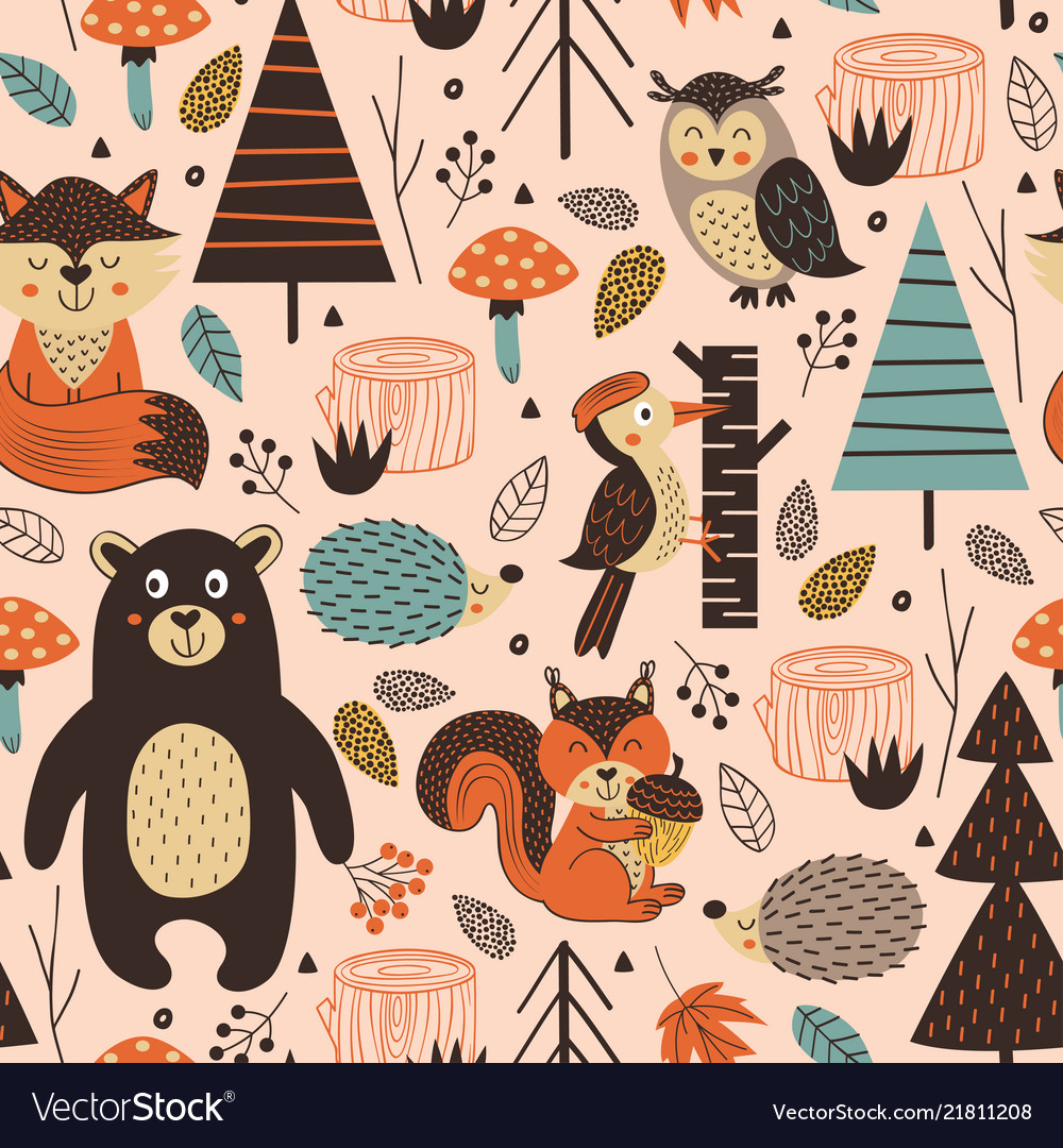 Seamless pattern with forest animals Royalty Free Vector