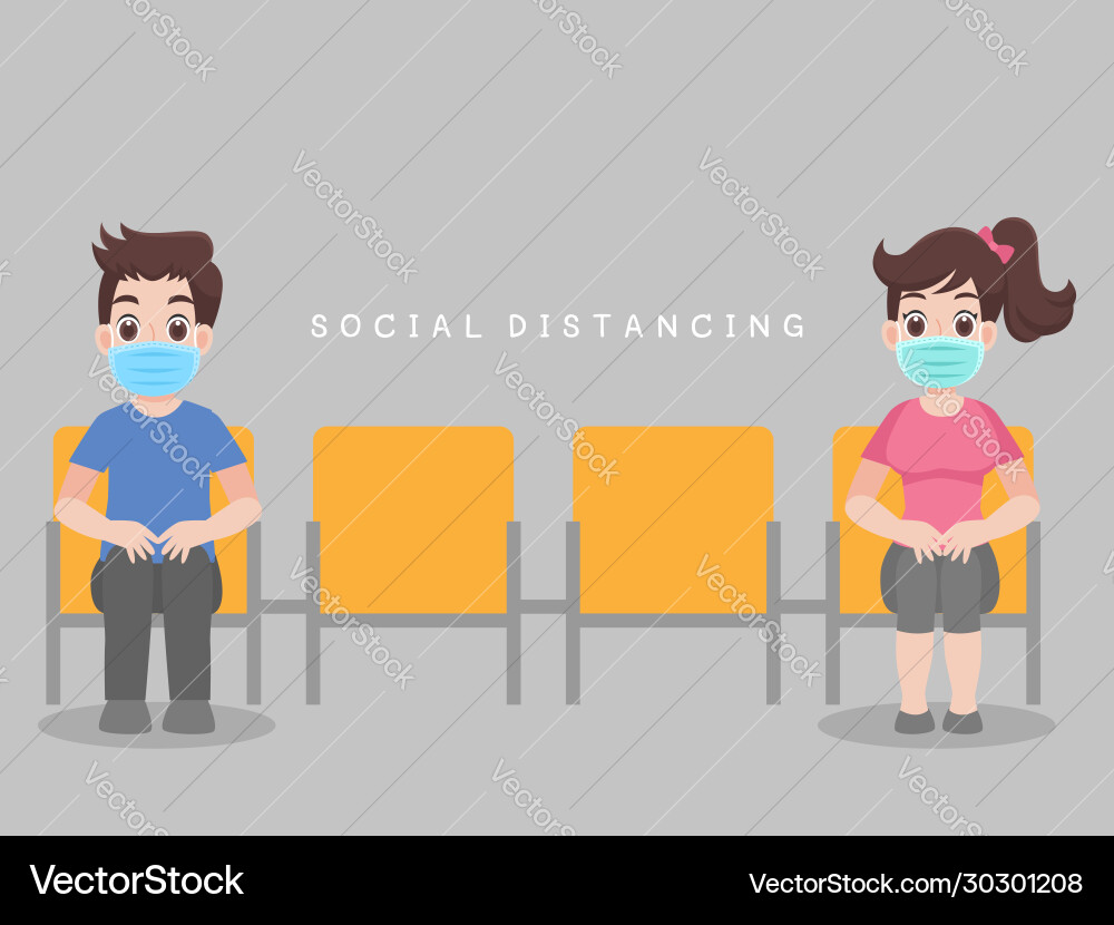 Social distancing people sit on chair Royalty Free Vector