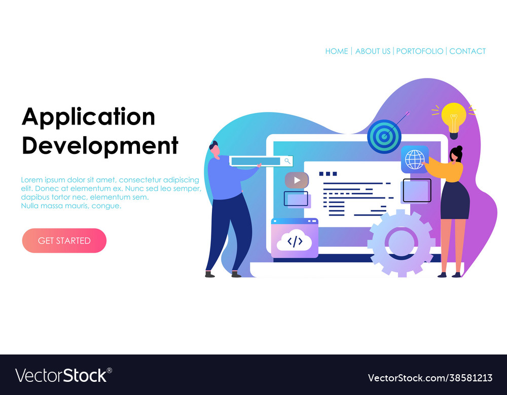 Mobile app development landing page website Vector Image