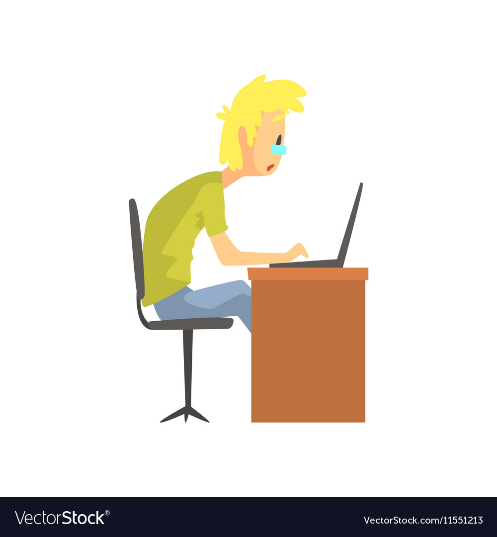 Programmer student working on lap top funny Vector Image