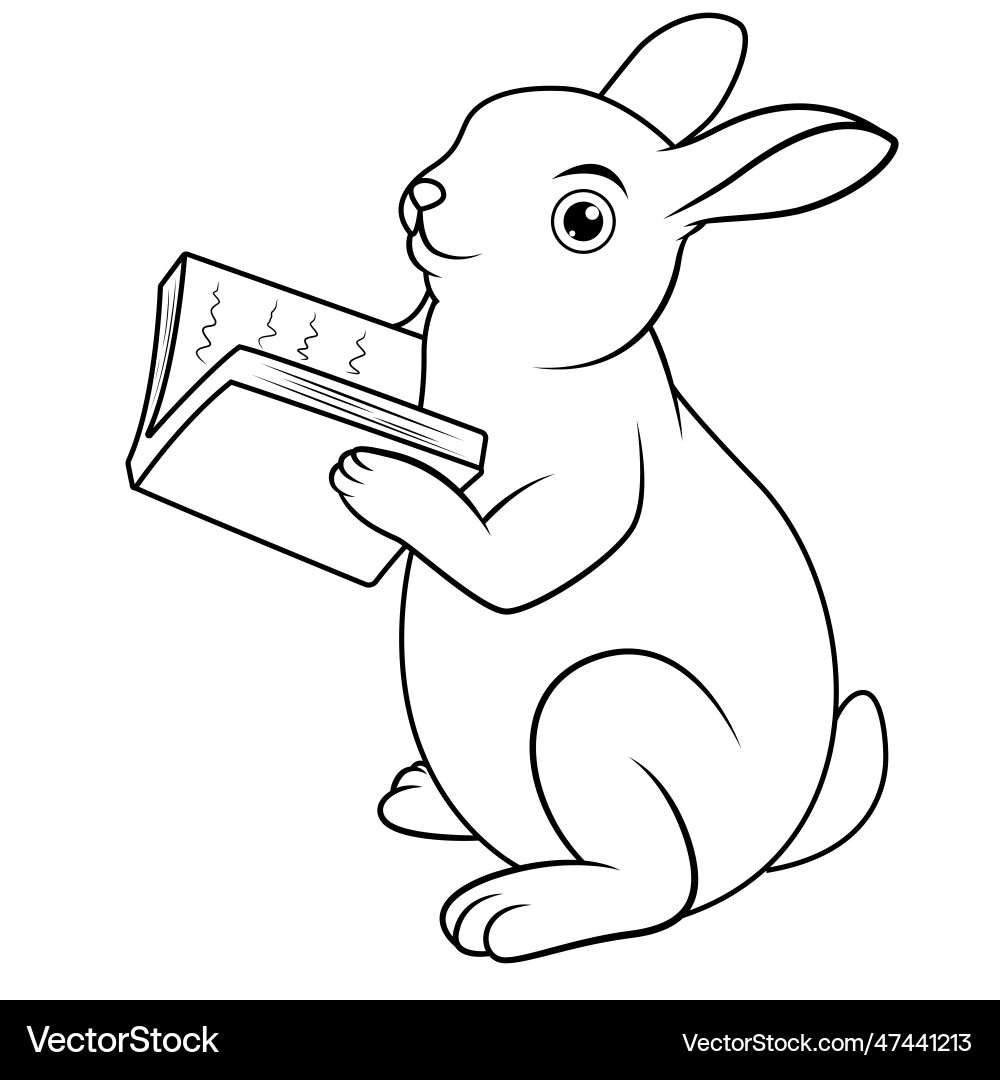 Rabbit cartoon reading a book line art Royalty Free Vector