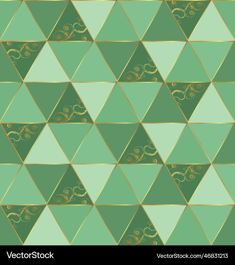 Seamless pattern with green and gold swirl Vector Image