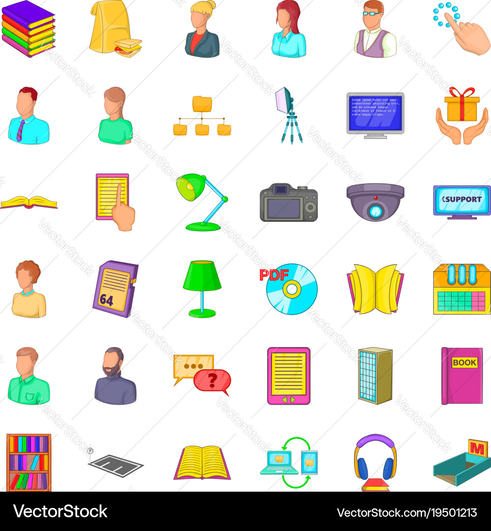 Textbook icons set cartoon style Royalty Free Vector Image