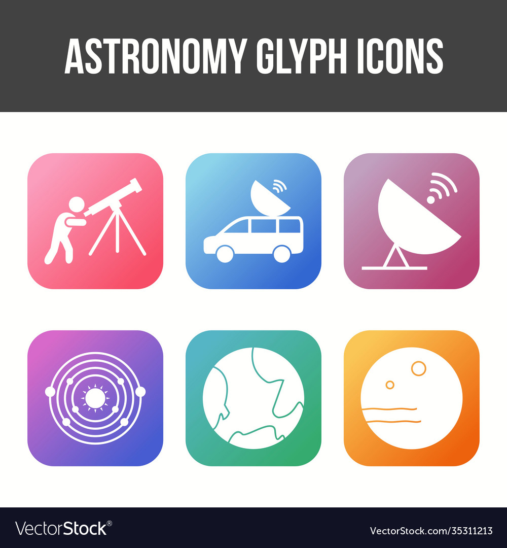 Unique astronomy glyph icon set Royalty Free Vector Image