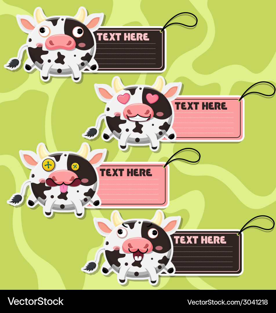 Four cute cartoon cows stickers Royalty Free Vector Image