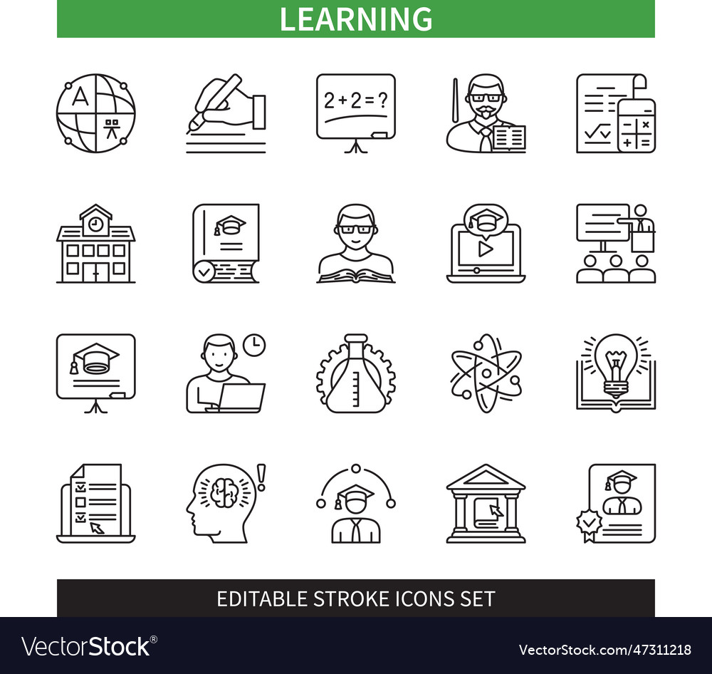 Learning editable stroke icon set Royalty Free Vector Image