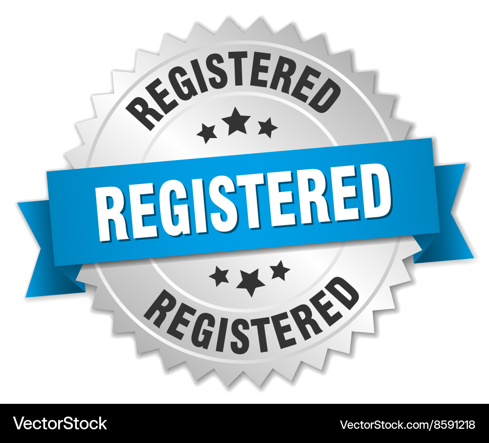 Registered 3d silver badge with blue ribbon Vector Image