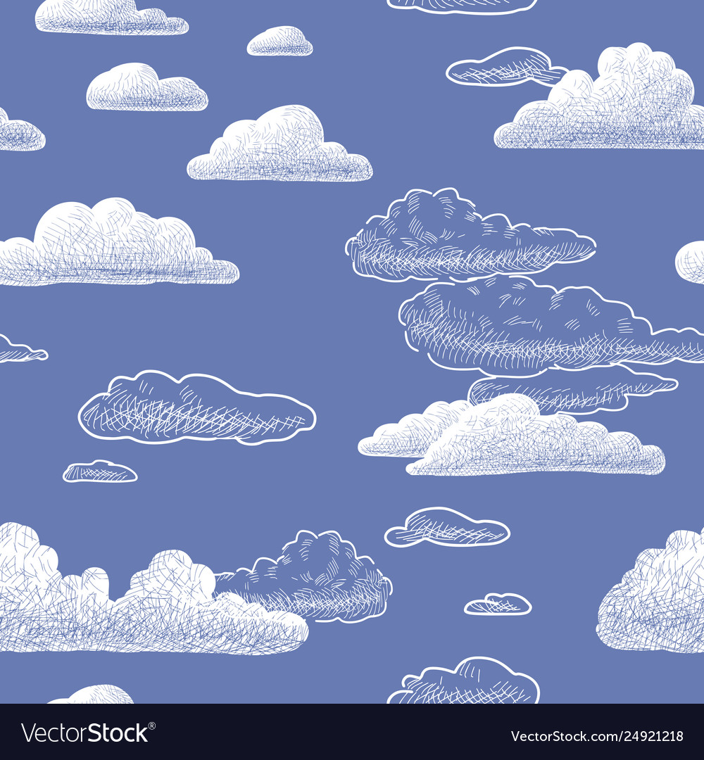 Seamless pattern drawn clouds Royalty Free Vector Image