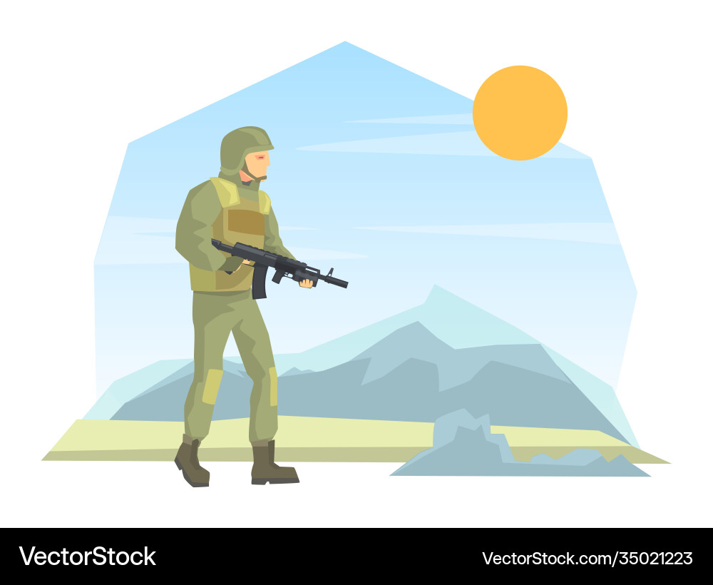 Army soldier with rifle weapon flat Royalty Free Vector