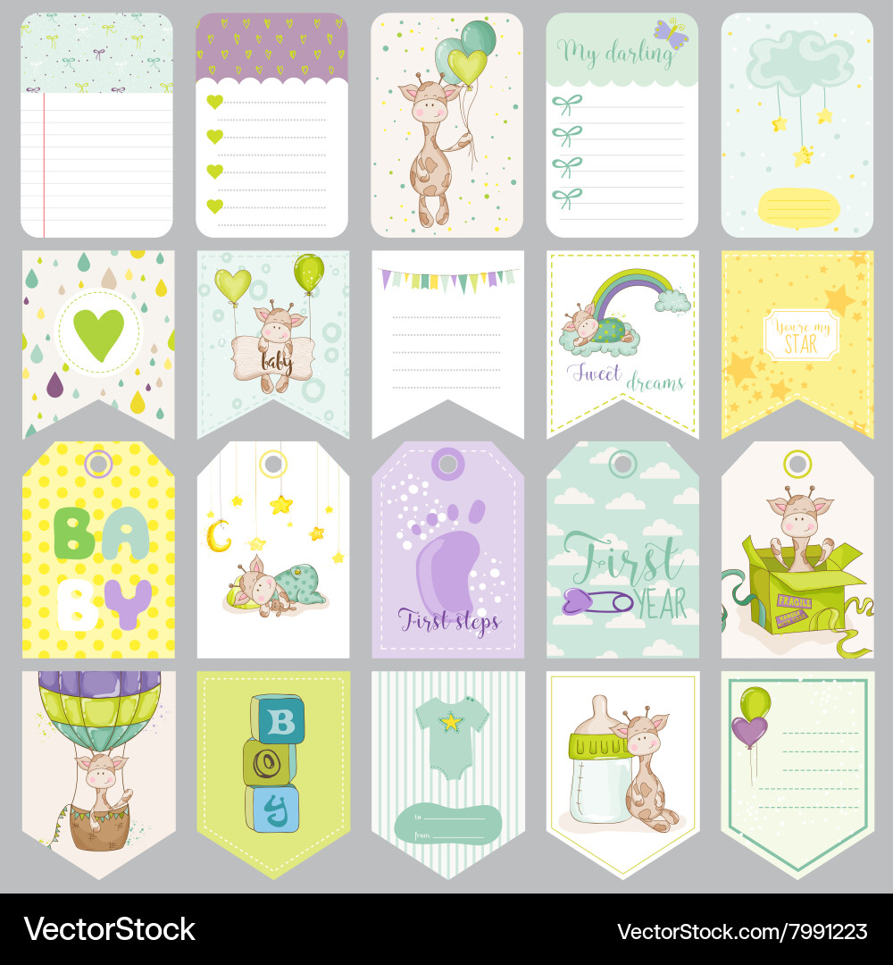 Baby boy tags banners scrapbook labels Royalty Free Vector