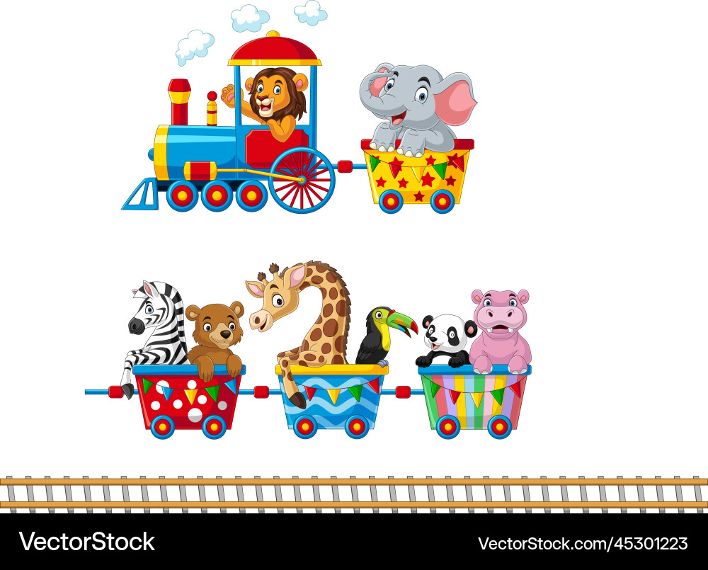 Cartoon animals riding on the train Royalty Free Vector