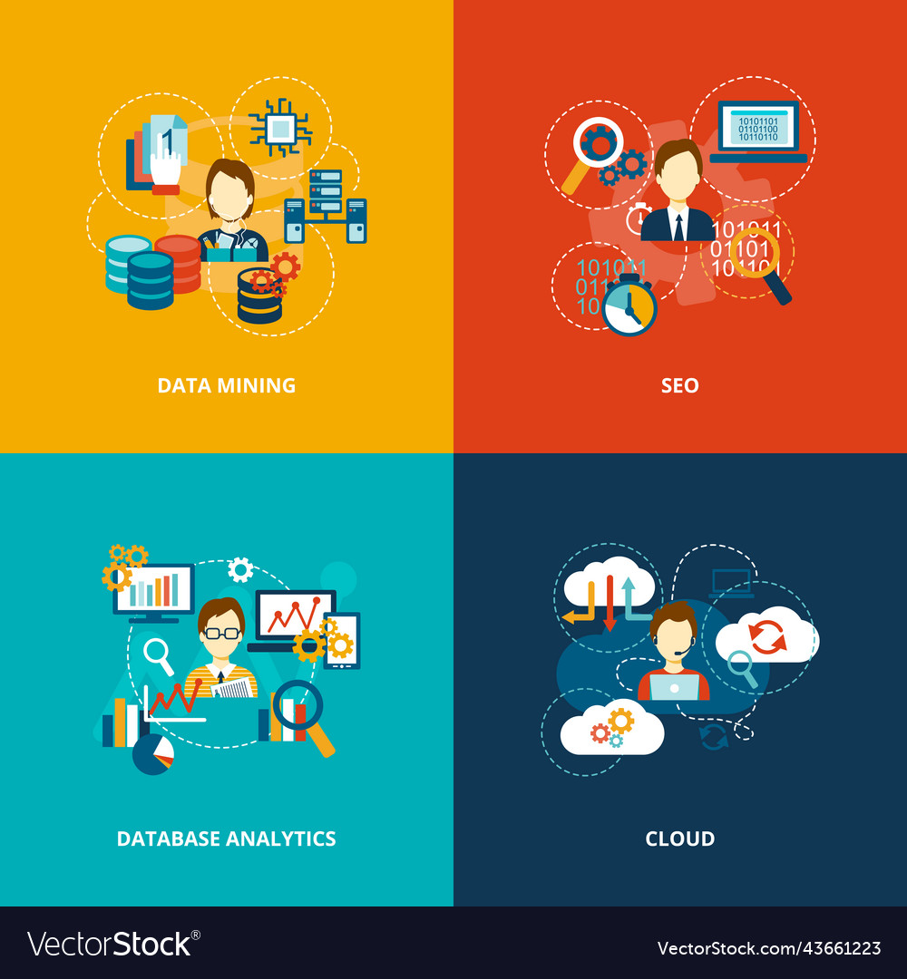 Database analytics icons flat Royalty Free Vector Image