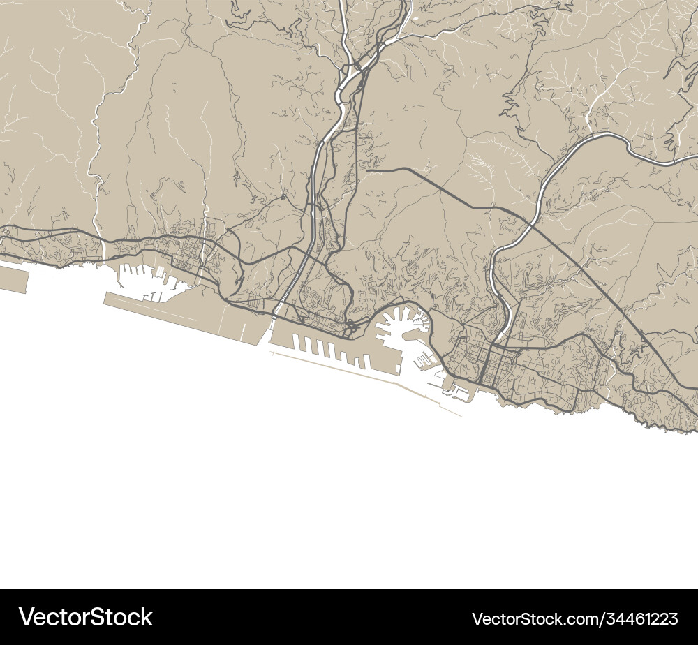 Detailed map genoa city linear print Royalty Free Vector