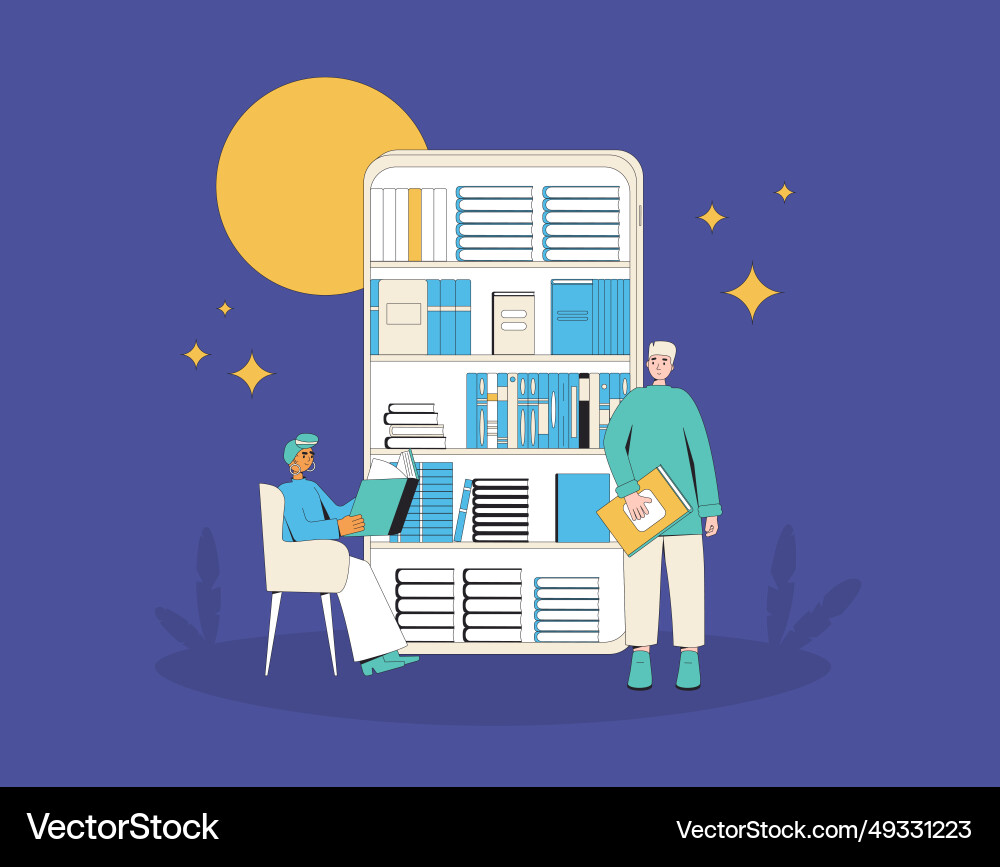 Electonic books young adults reading at night Vector Image