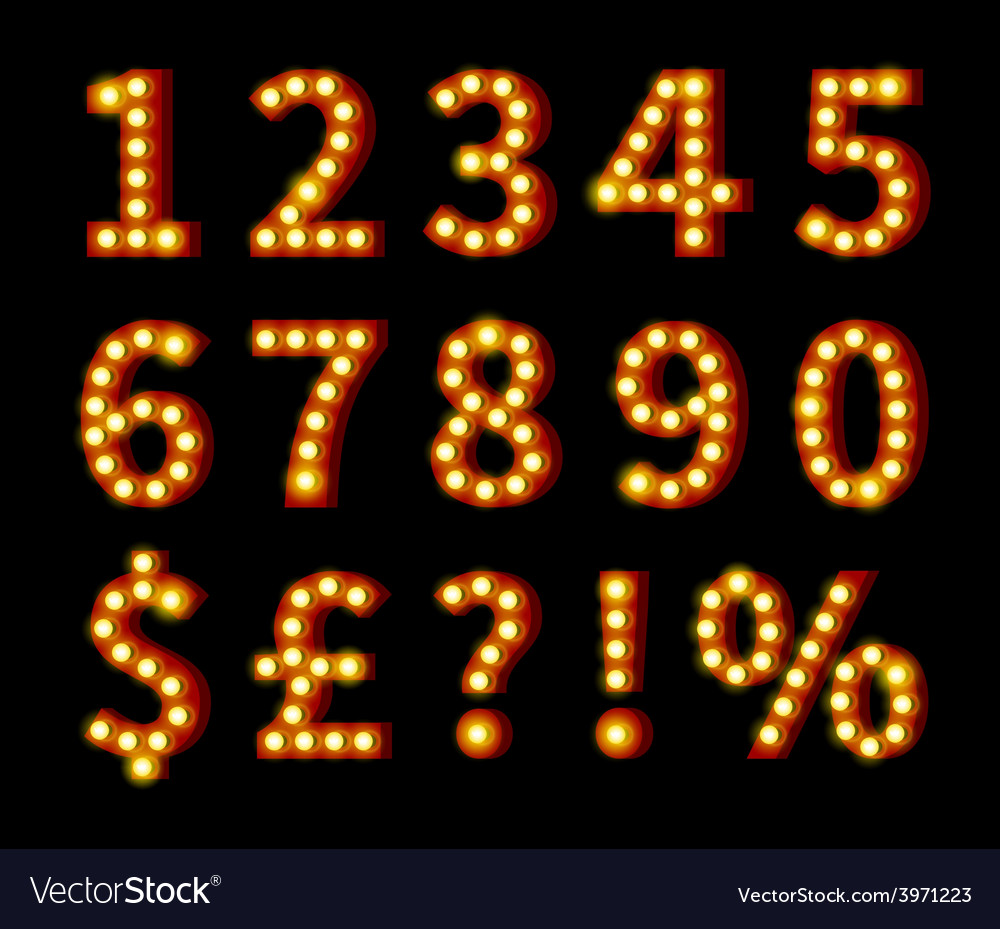 Glowing numbers and symbols on black Royalty Free Vector
