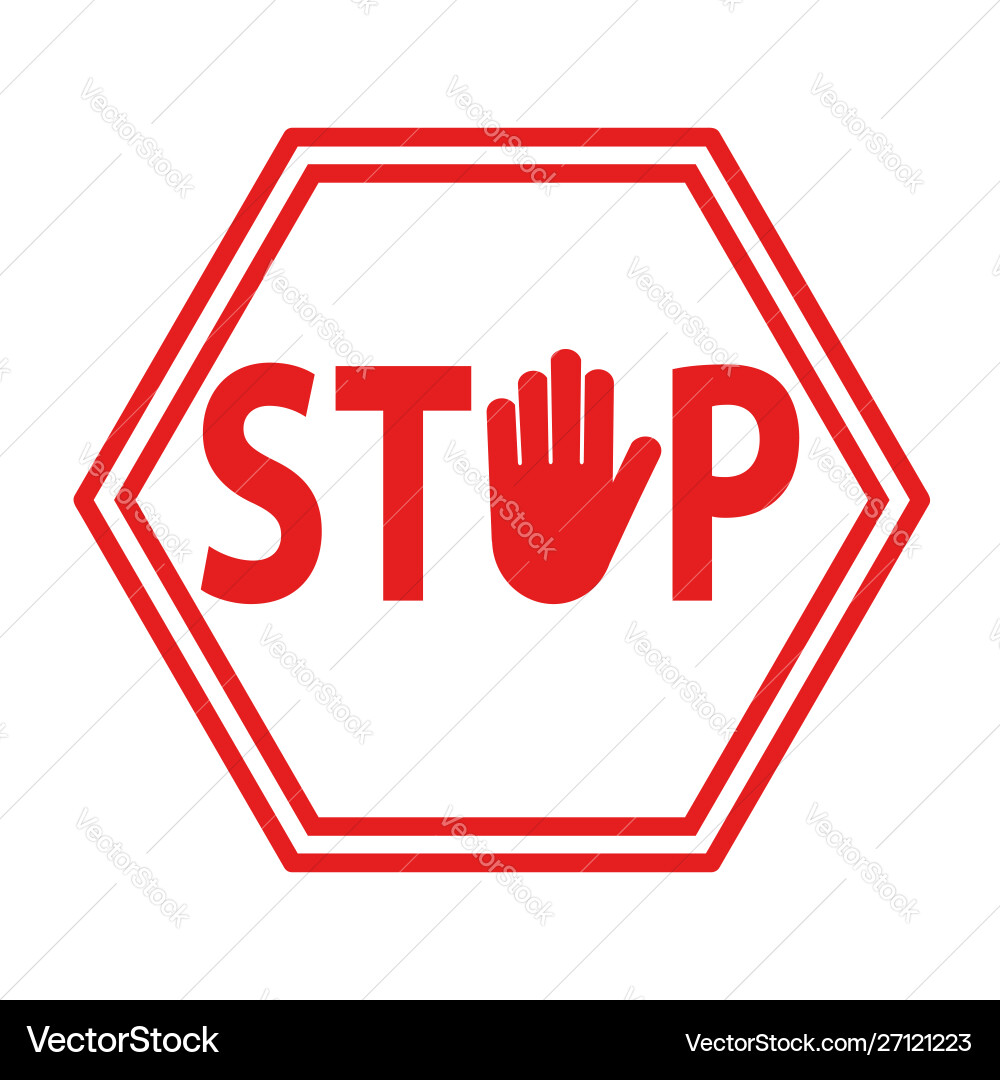 Hand blocking sign stop red on white stock Vector Image