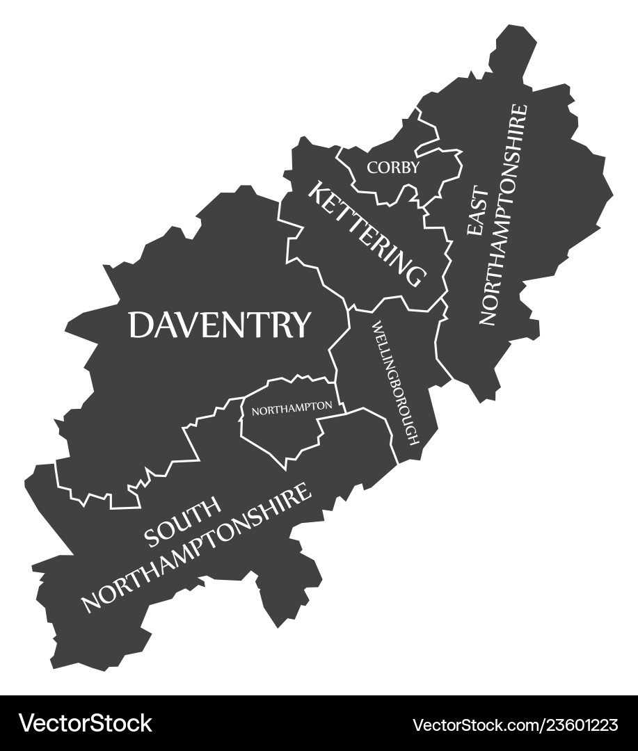 Northamptonshire county england uk black map Vector Image