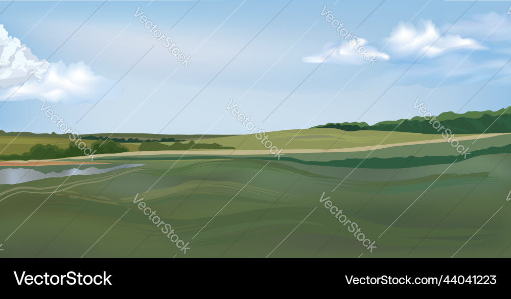 Rural landscape with panoramic skyline hills Vector Image