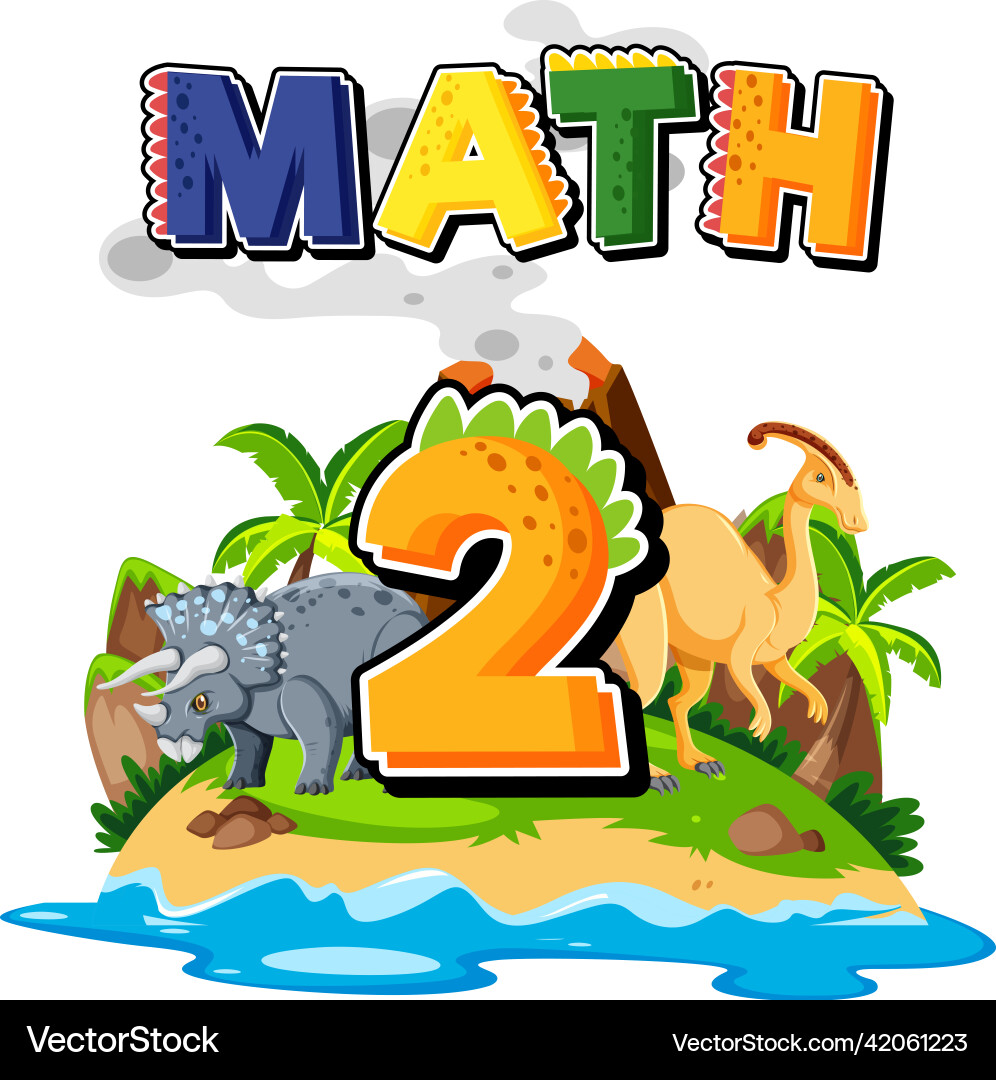 Two dinosaurs with number cartoon Royalty Free Vector Image
